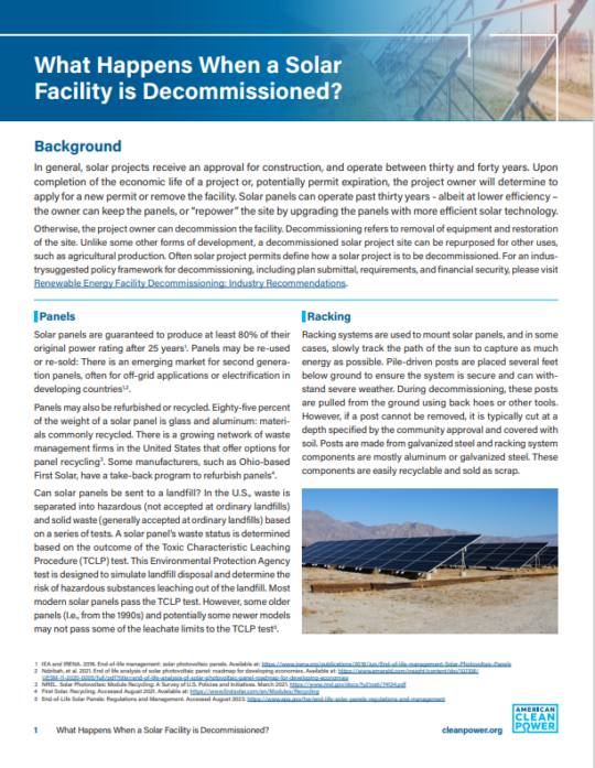 What happens when a solar facility is decommissioned? | ACP